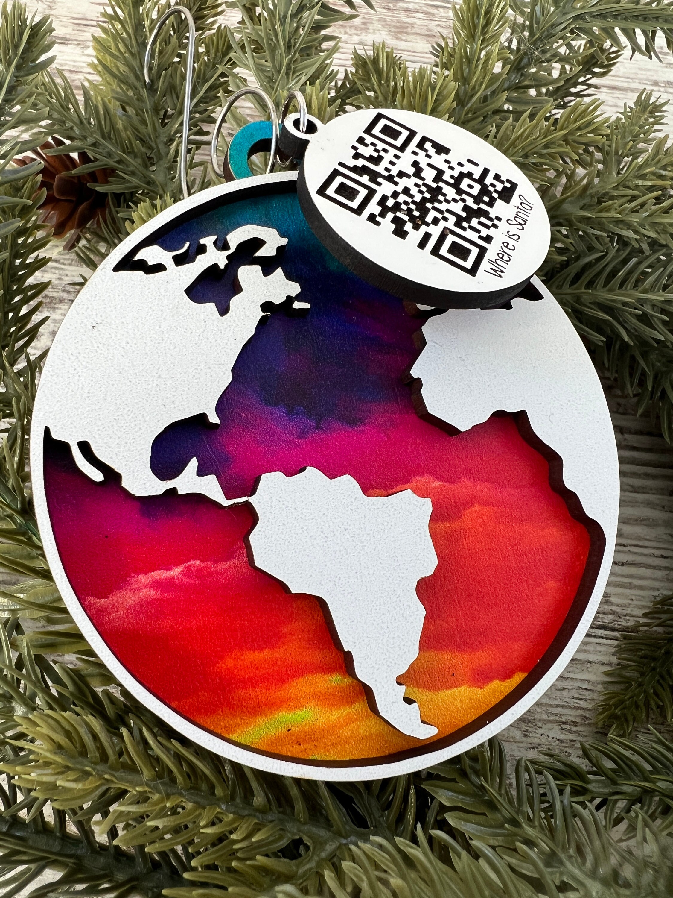 Interactive Santa Tracking World Map Ornament With QR Code - Etsy
