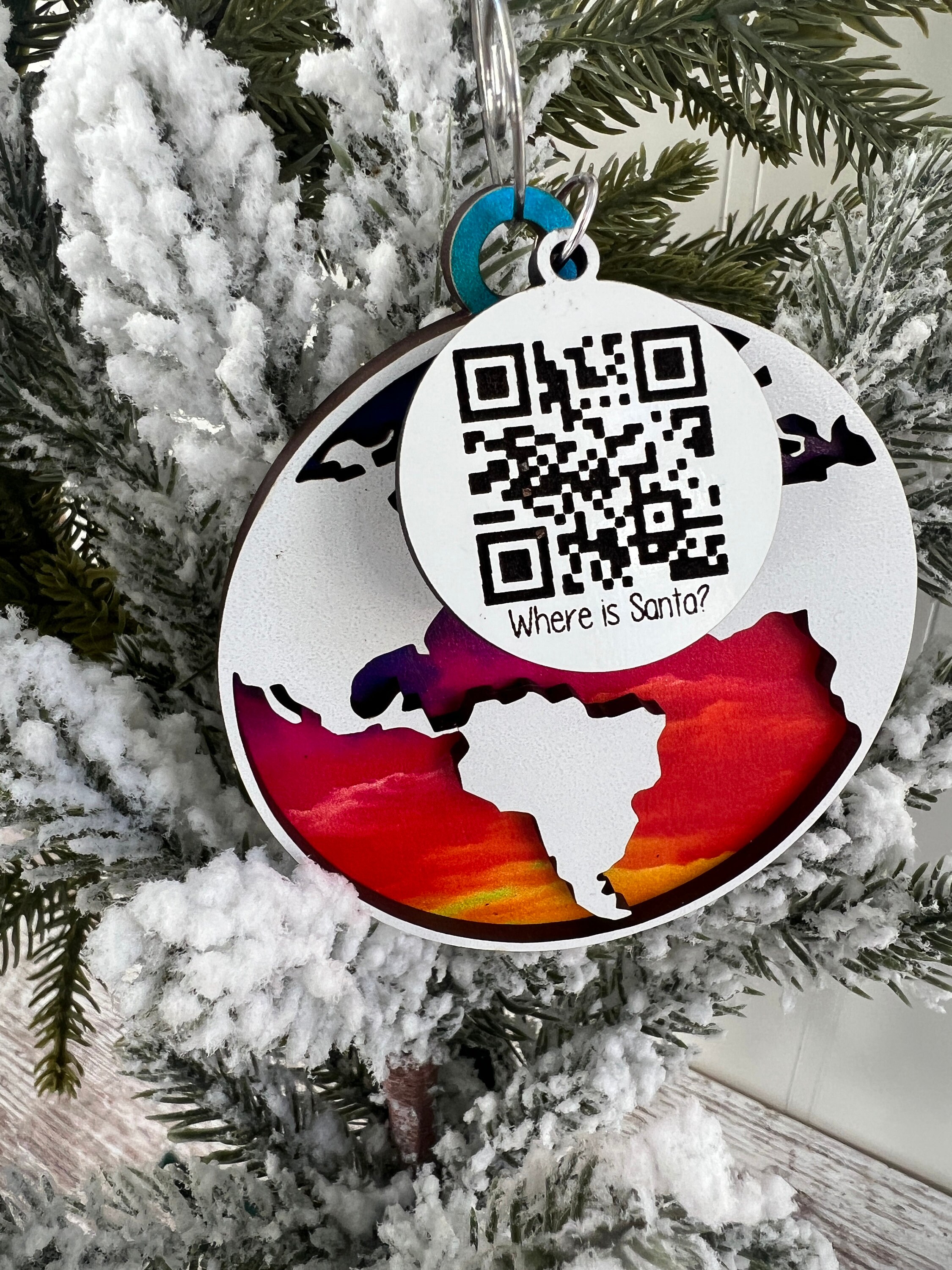 Interactive Santa Tracking World Map Ornament With QR Code - Etsy