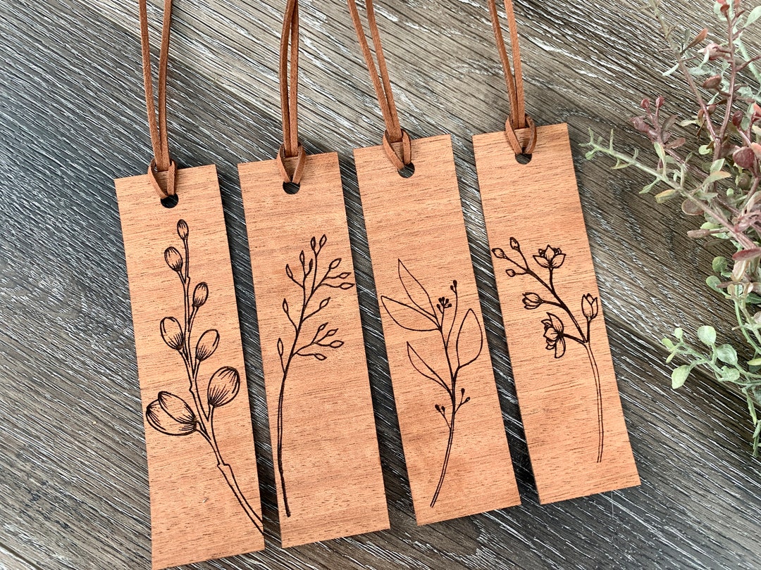Set of 4 Wood Bookmarks, Botanical Bookmarks, Maple Veneer, Booklover ...