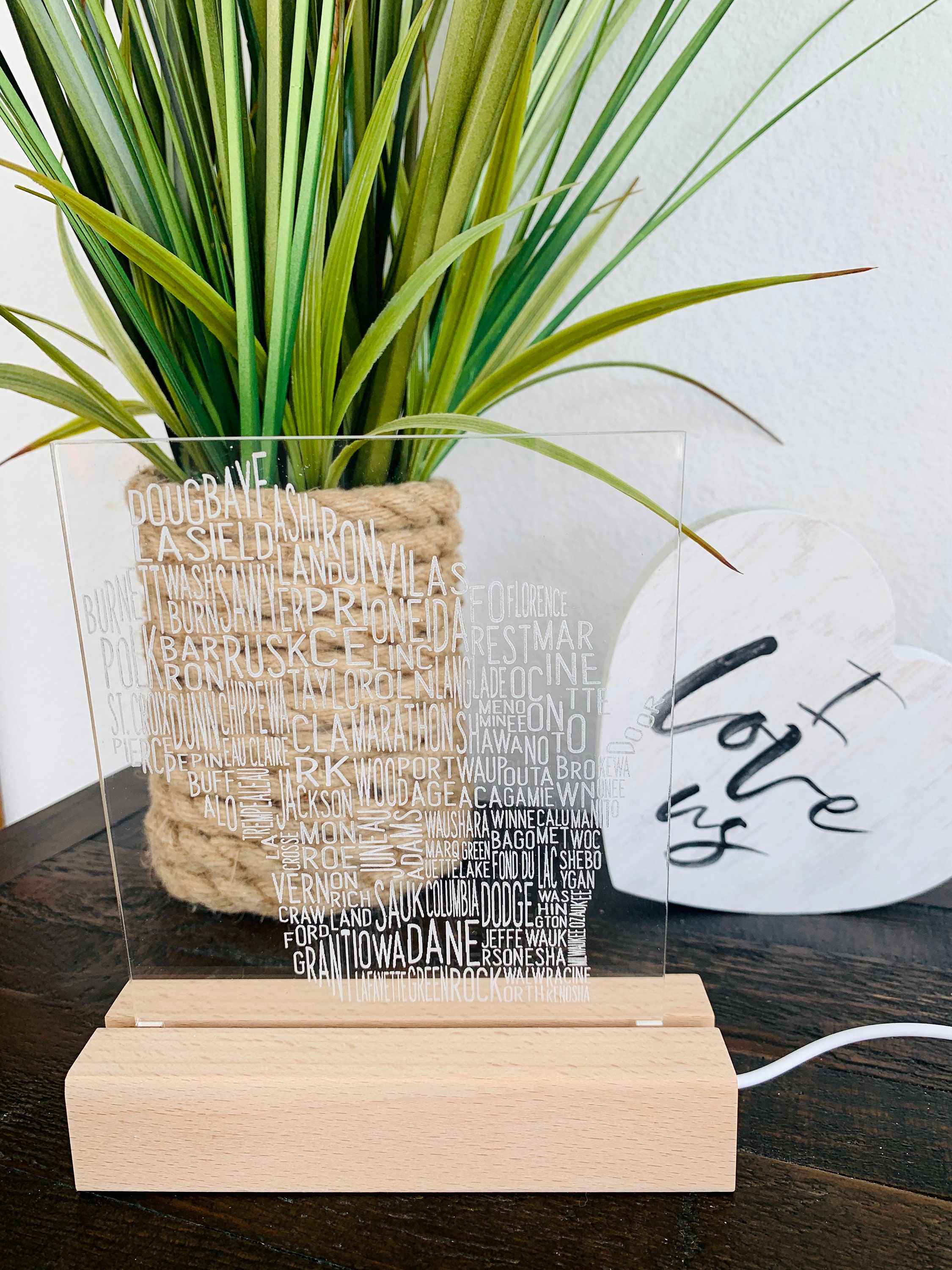 Wisconsin County Map Led Acrylic Sign Accent Lamp - Etsy