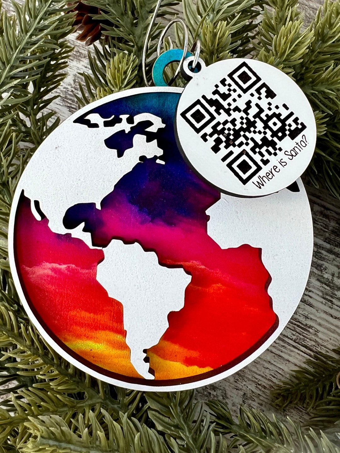 Interactive Santa Tracking World Map Ornament With QR Code - Etsy
