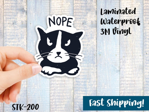 Nope Cat Sticker Waterproof Vinyl Stickers - Etsy