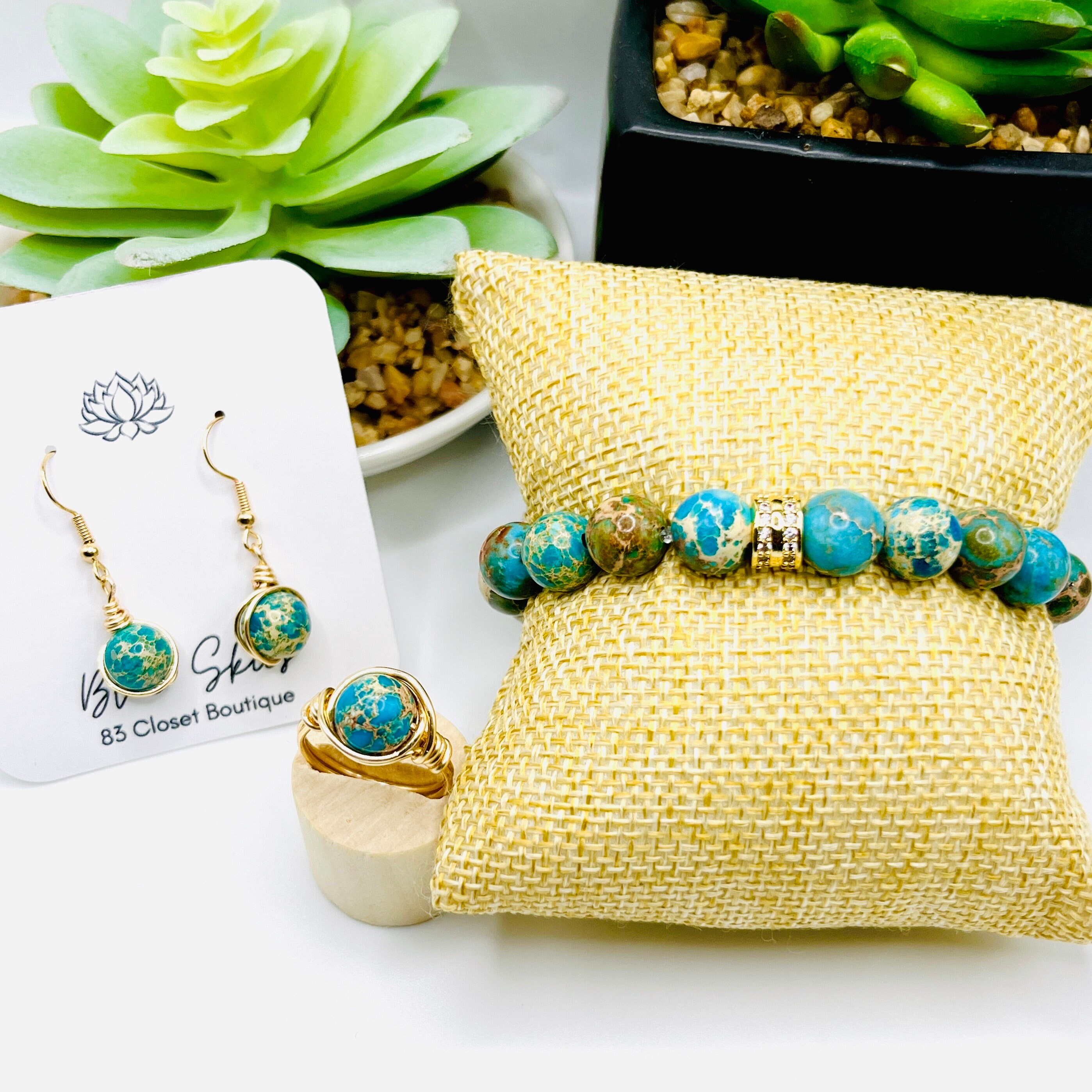 Bright Blue Imperial Sediment Jasper With Golden Rhinestone Accent ...