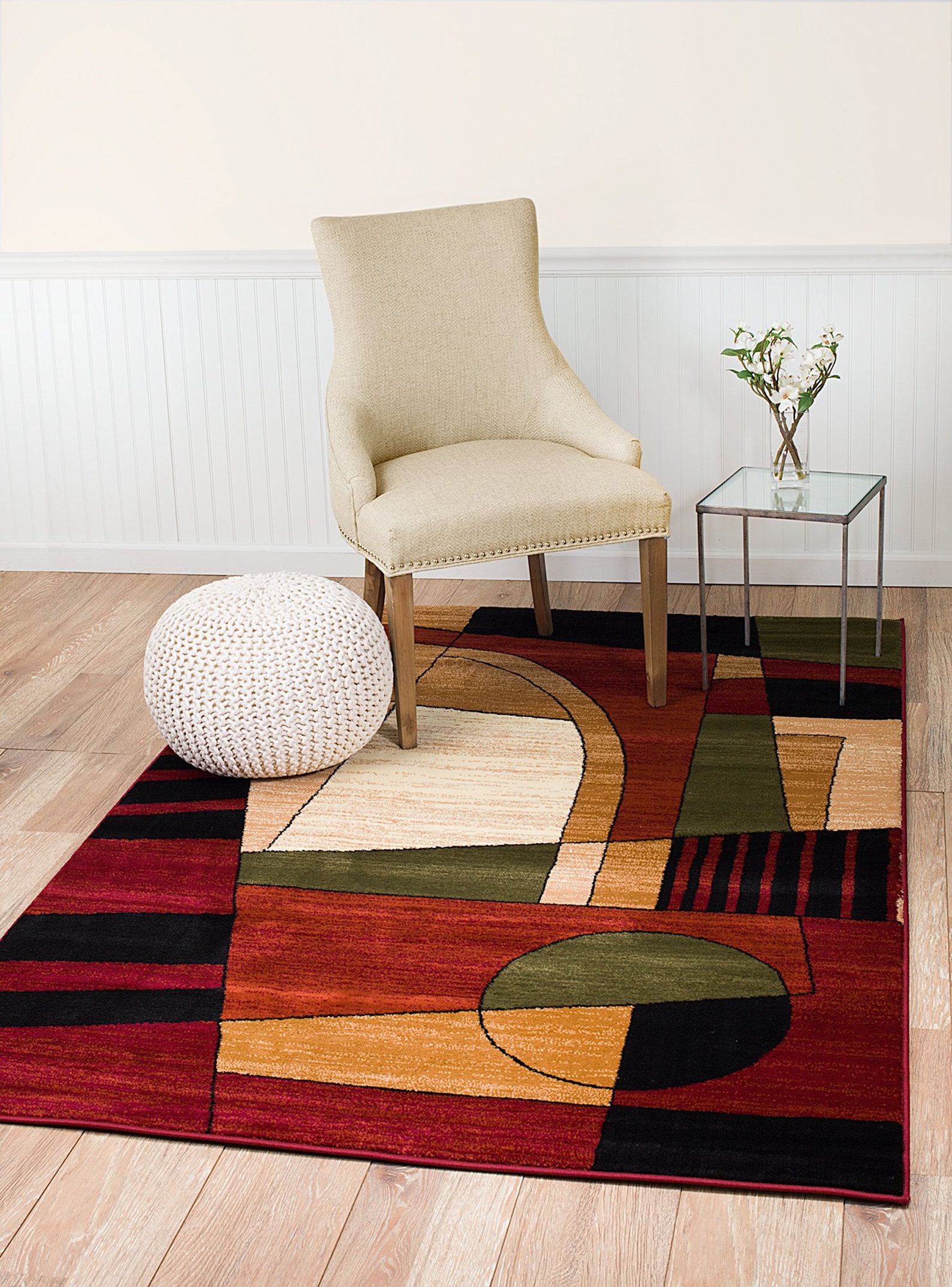 Contempo Area Rug 14 Burgundy Beige Green Modern Abstract Area Rug ...
