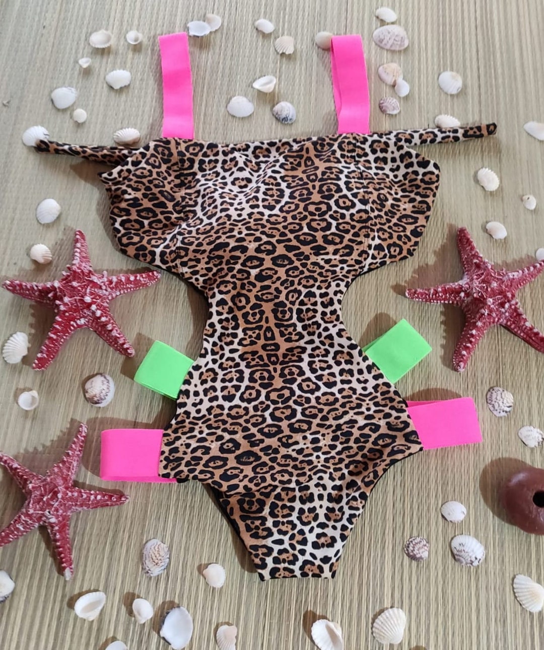 Brazilian Trikini Leopard Neon Stripes Multicolor Swimsuit. Women's ...