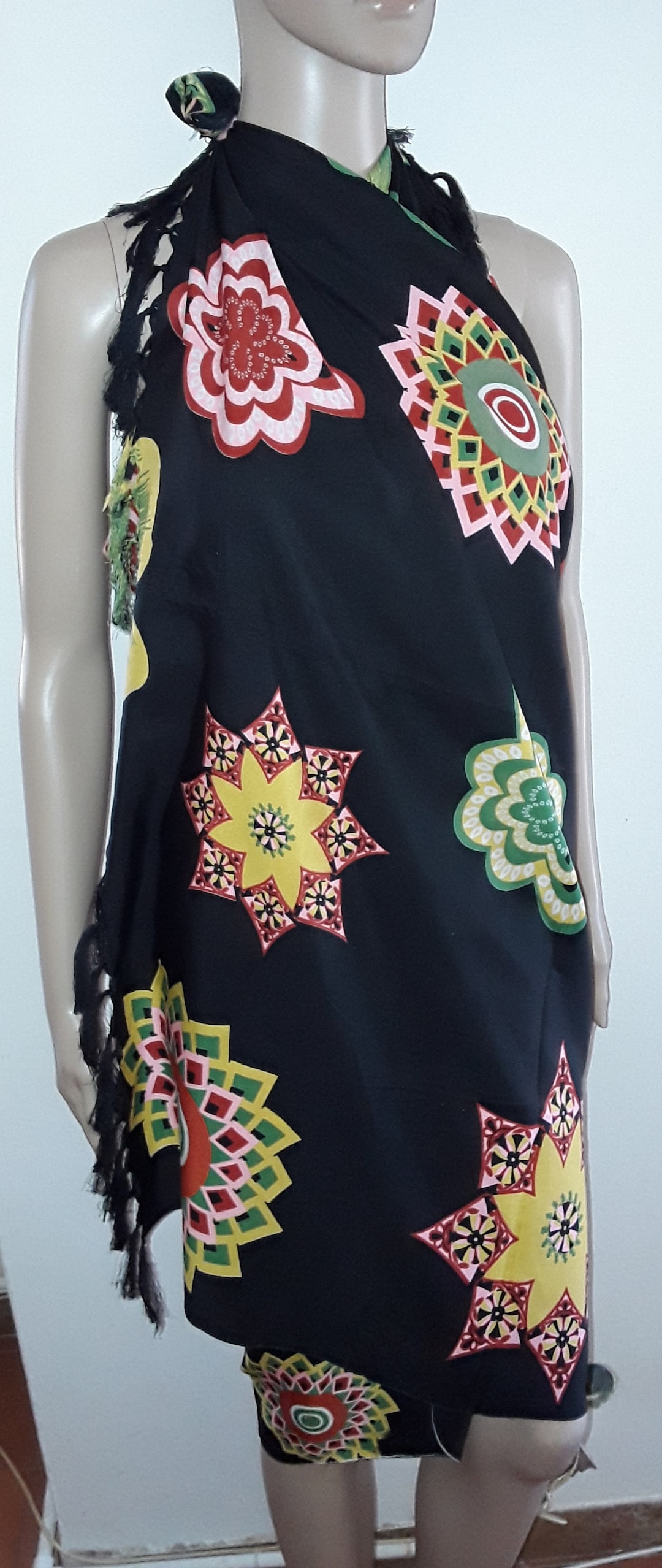 Brazilian Pareo, Pattern With Various Chakras on Black Background ...