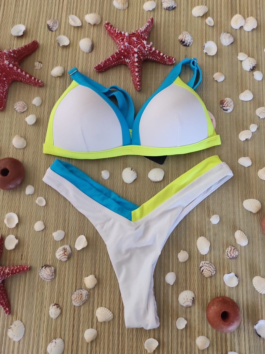Bikini Model "brazilian", White Light Blue Yellow Neon, Swimsuit Set ...
