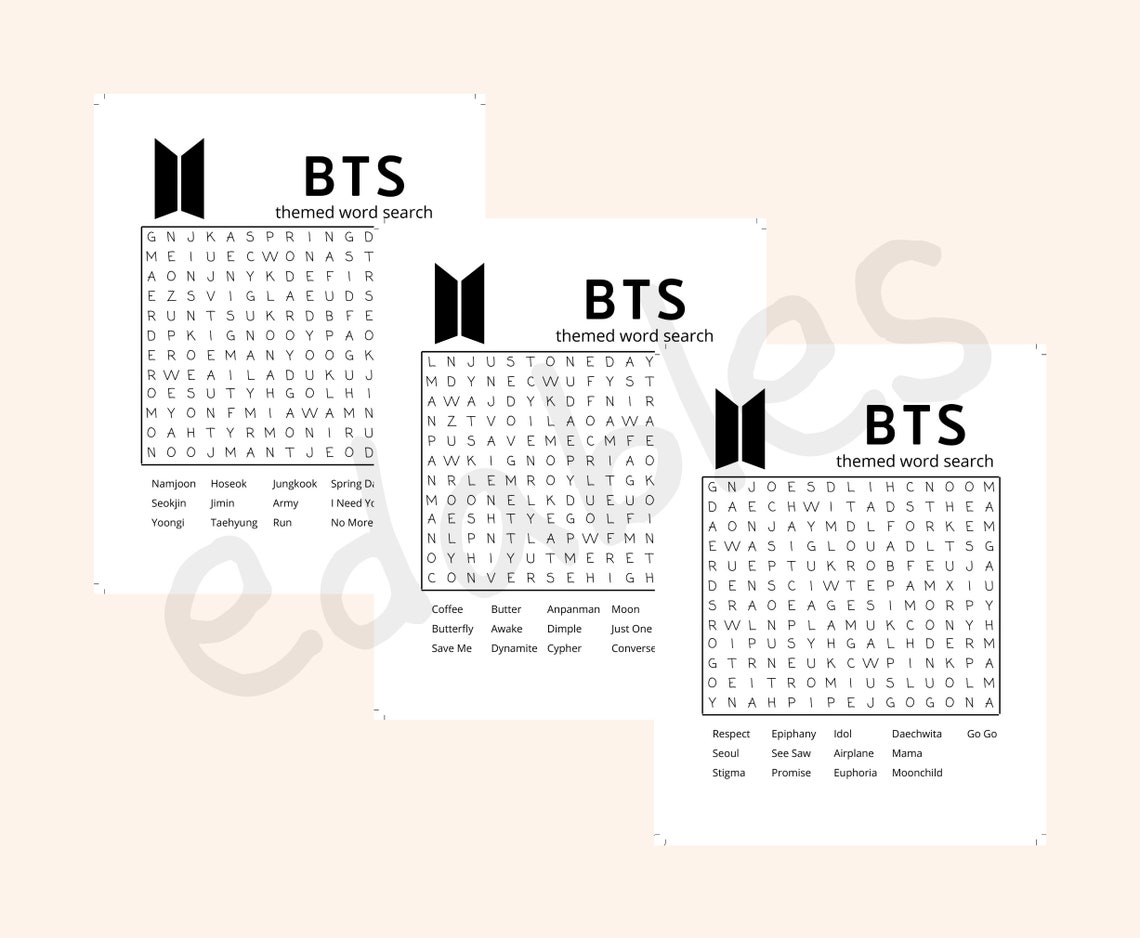 BTS Word Search, Kpop Word Search, BTS Printable, Kpop BTS, Printable ...