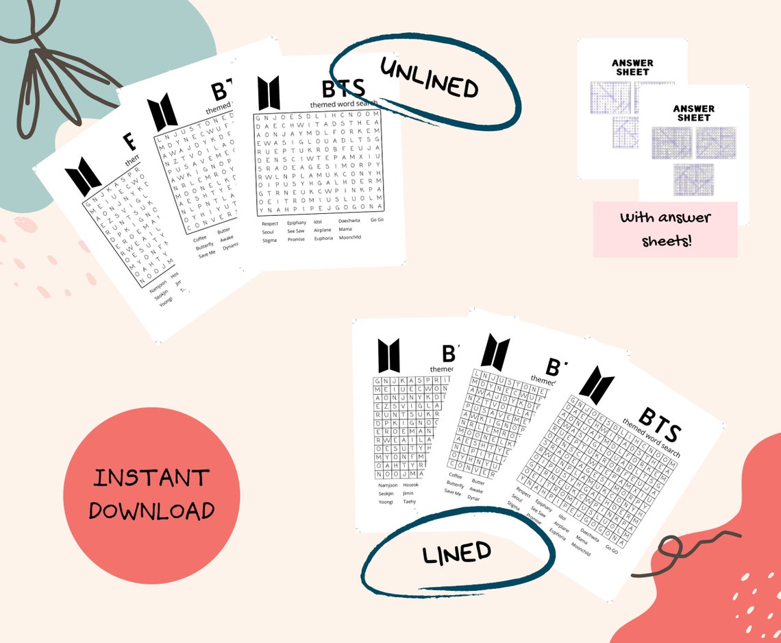 BTS Word Search, Kpop Word Search, BTS Printable, Kpop BTS, Printable ...