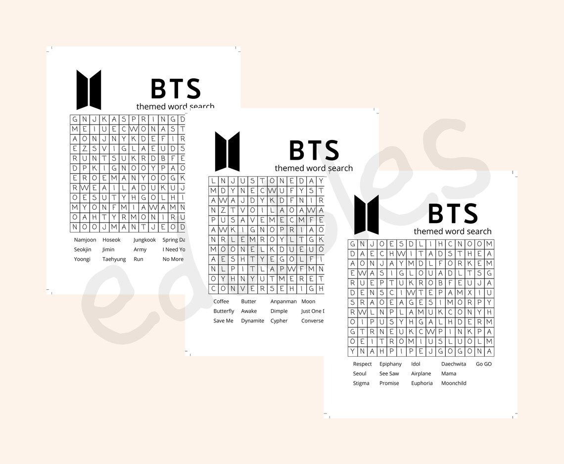 BTS Word Search, Kpop Word Search, BTS Printable, Kpop BTS, Printable ...