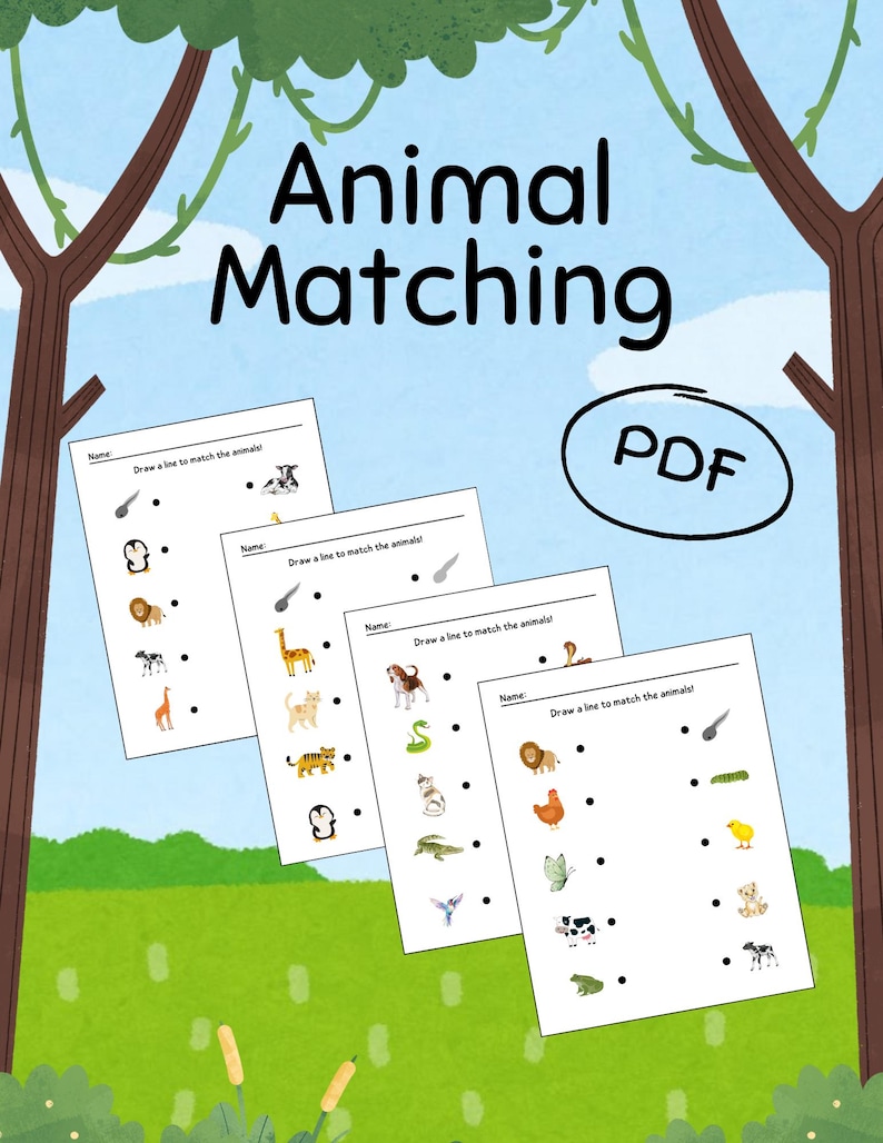 Animal Matching Worksheet Activity for Kids, Preschool, Children - Etsy