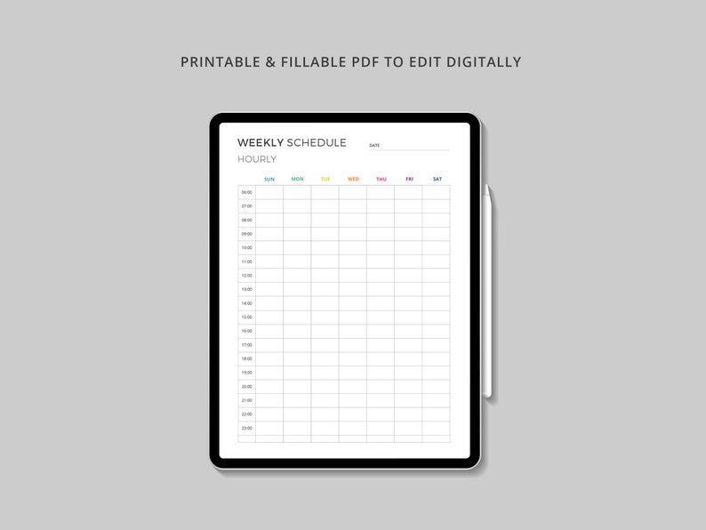 Hourly Week Schedule Printable / Editable PDF 30 Mins Weekly Planner A4 ...