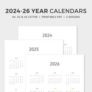 2024-2026 Year Calendar: Rainbow Printable (A4, A3, US Letter) (digital ...