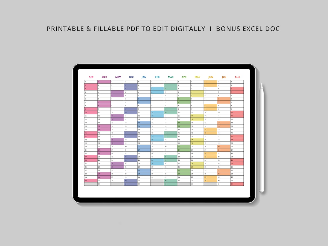 2025 Year Calendar: Rainbow Printable, A4 A3 US Letter (digital ...