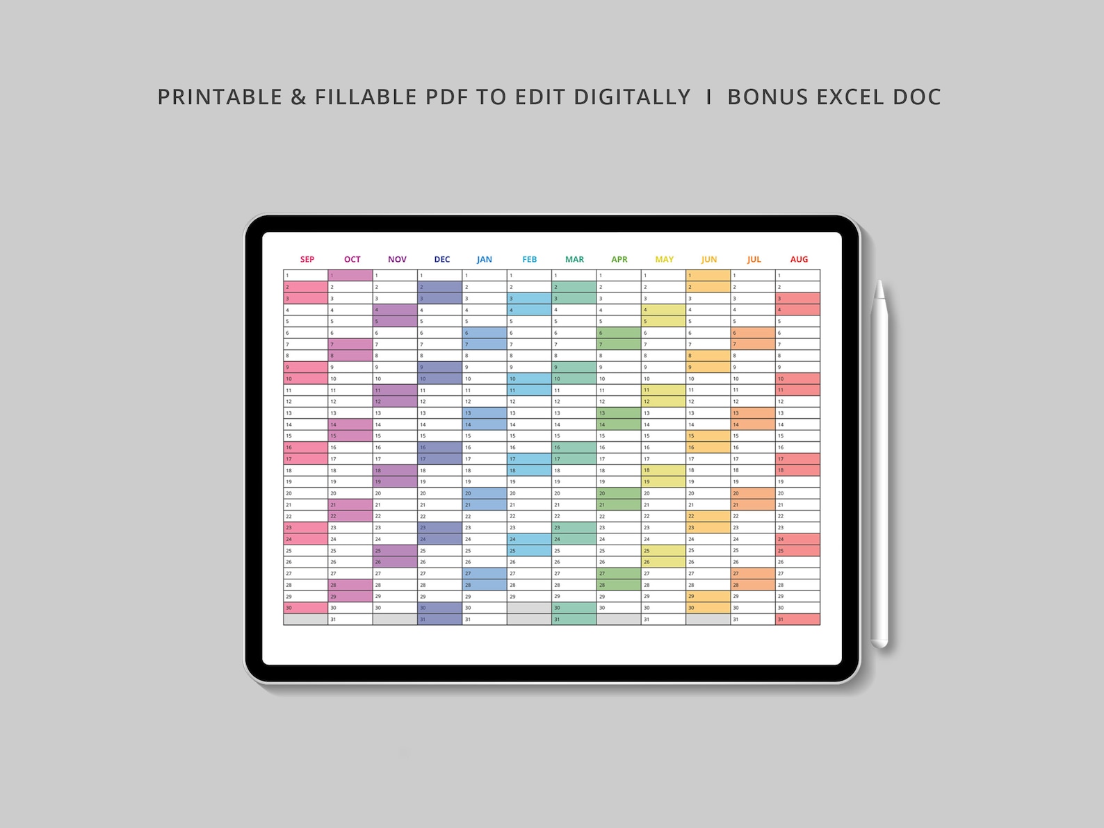 2025 Year Calendar PDF and Excel Doc | Printable and Editable Calendar ...