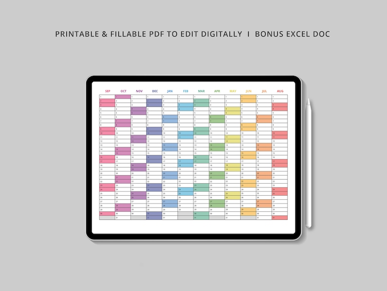 2025 Year Calendar: Rainbow Printable, A4 A3 US Letter (digital ...