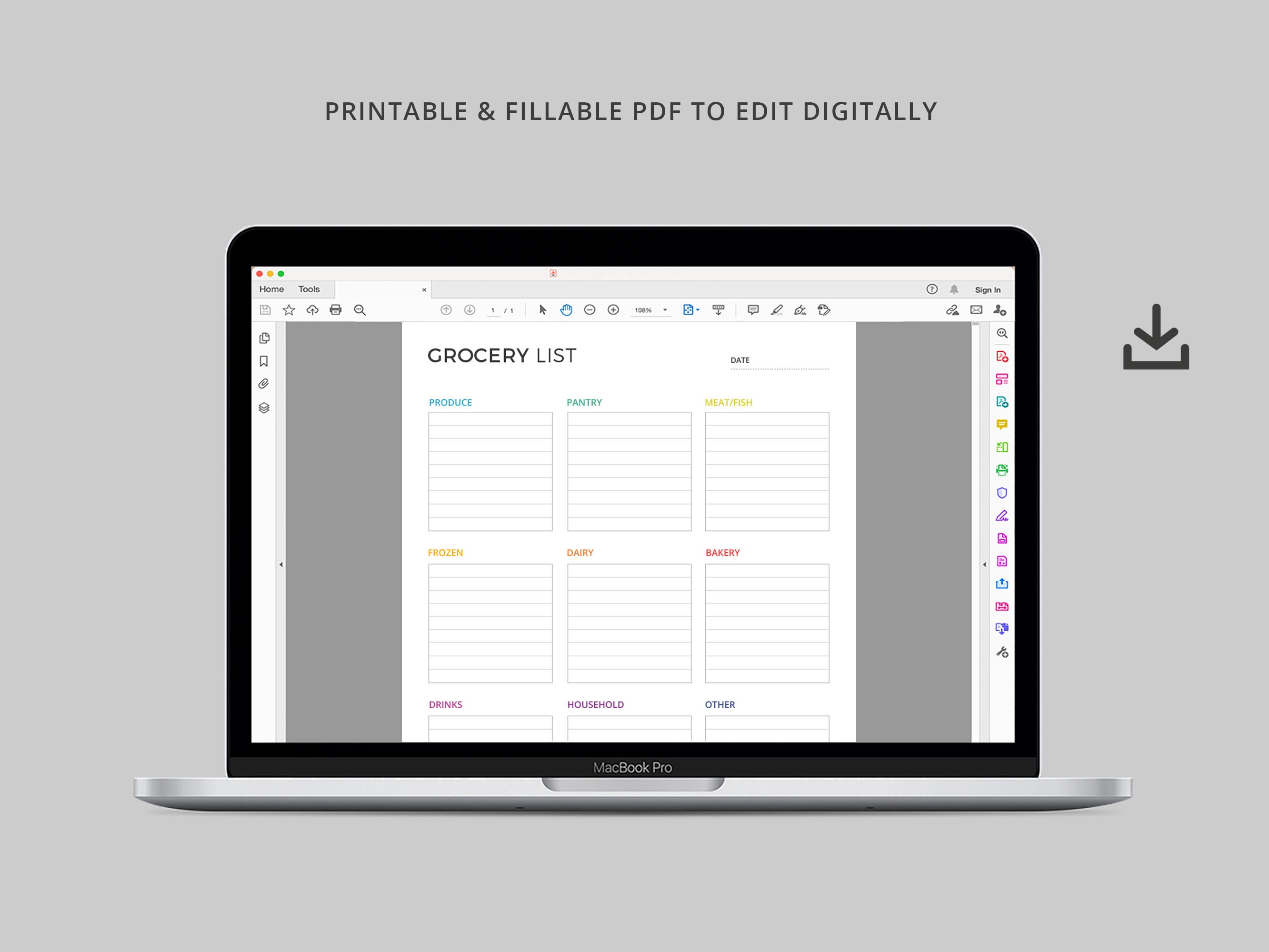 Grocery Planner | Printable / Editable PDF | Food List | Grocery List ...