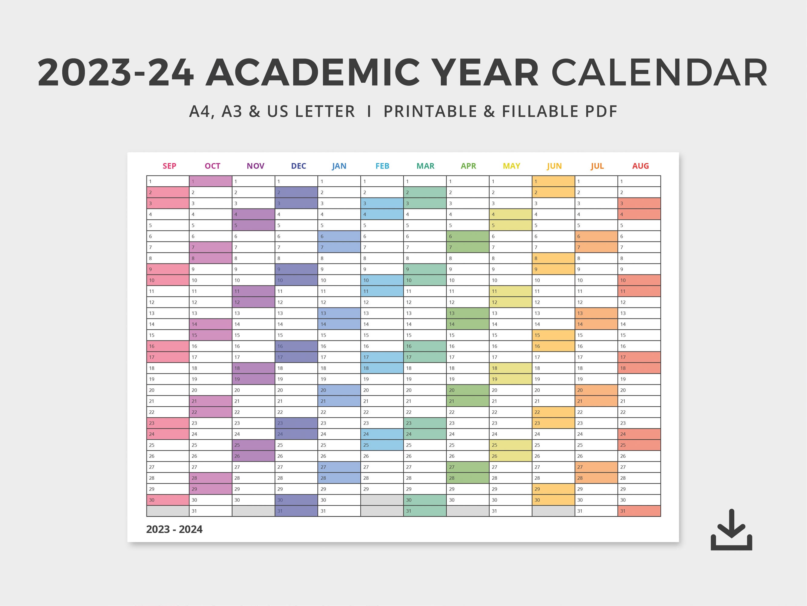 2023-2024 Academic Year Calendar PDF Printable / Editable Minimalistic ...