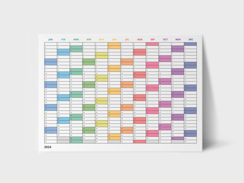 Jaarkalender 2024 PDF en Excel doc Afdrukbare en bewerkbare - Etsy België