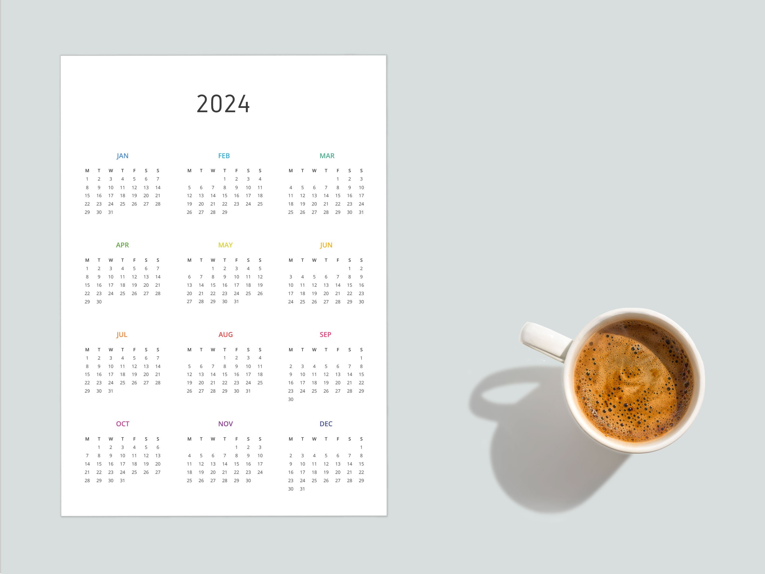 2024 Year Calendar PDF Printable PDF Year to View Calendar - Etsy