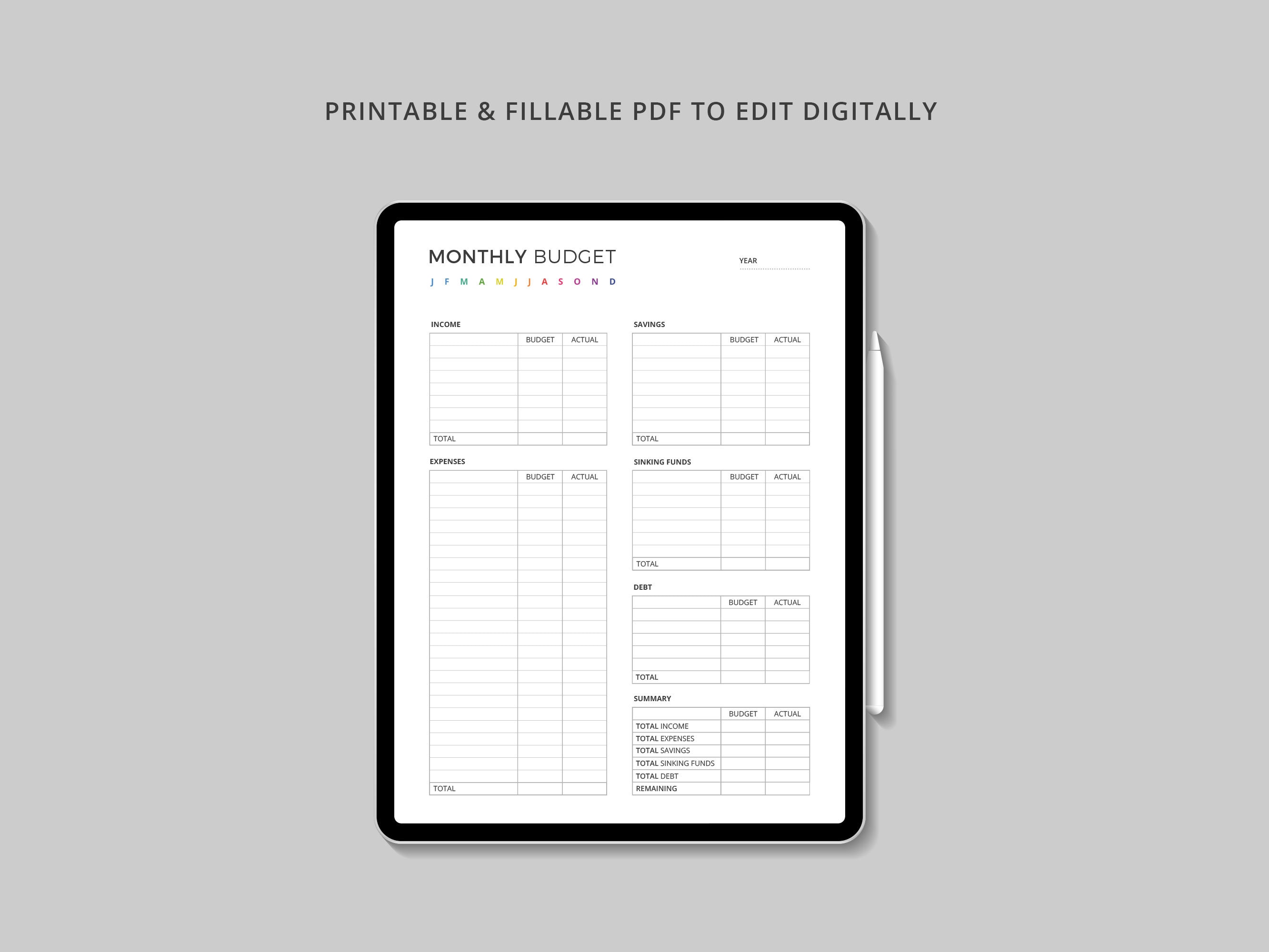 Monthly Budget Planner Printable / Editable PDF Finance A4 & US Letter ...