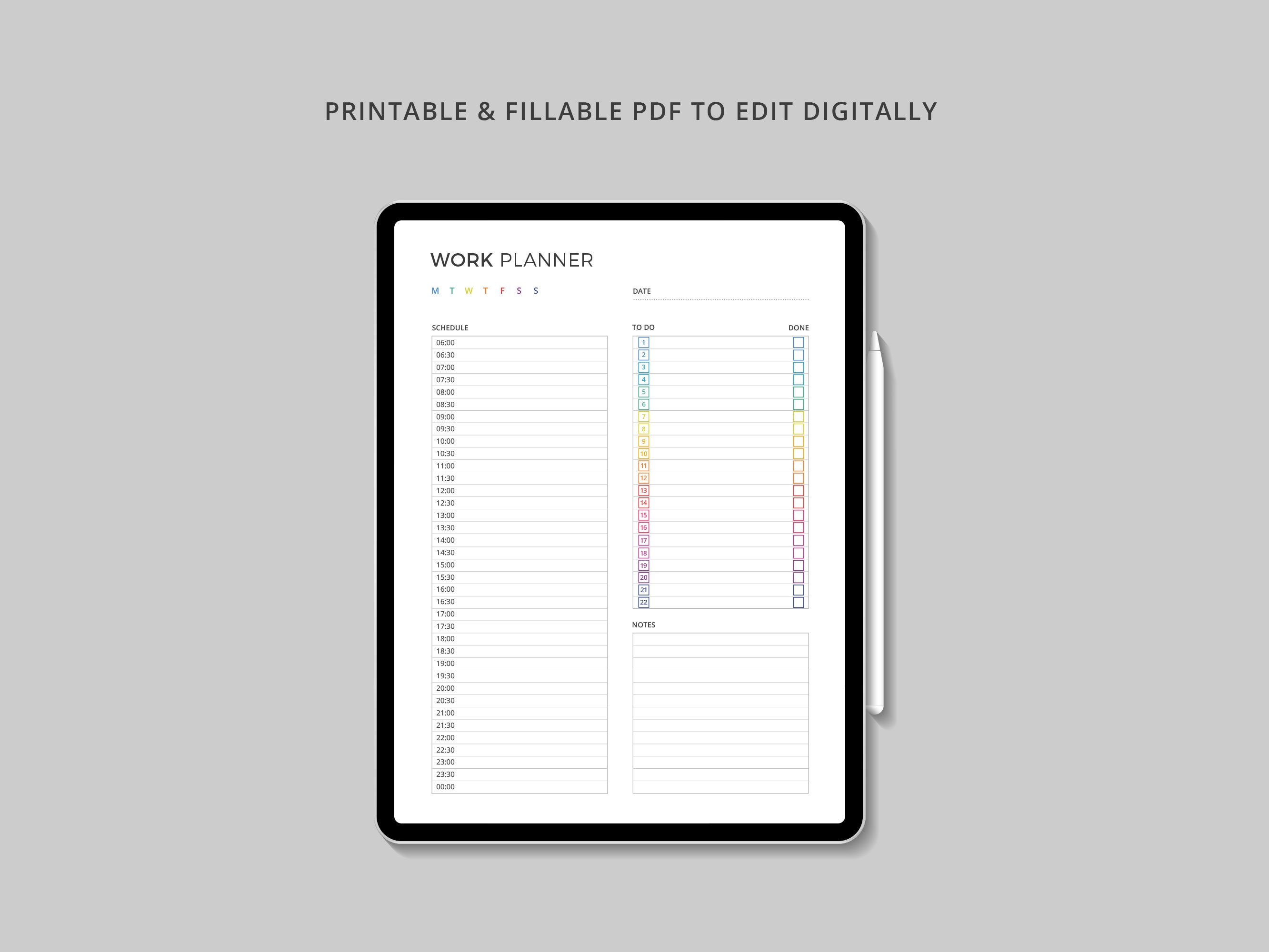 Work Planner Printable / Editable PDF Daily Work Planner Work List A4 ...