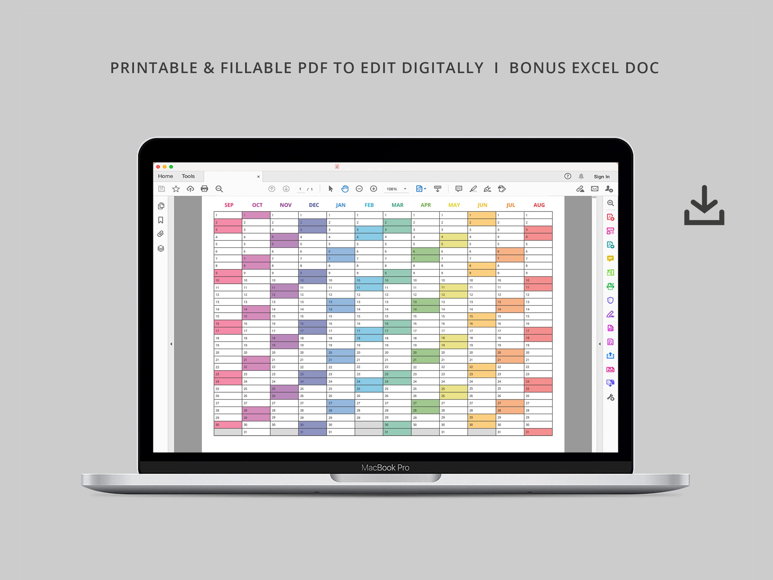 2025 Year Calendar: Rainbow Printable, A4 A3 US Letter (digital ...