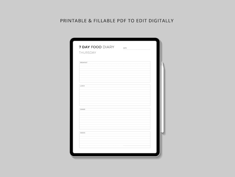 7 Day Food Diary | Printable / Editable PDF | Clear Design | A4 & US ...