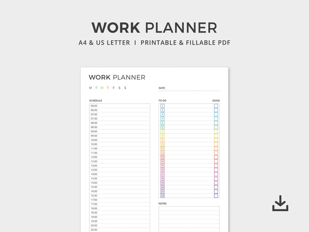 Work Planner | Printable / Editable PDF | Daily Work Planner | Work ...