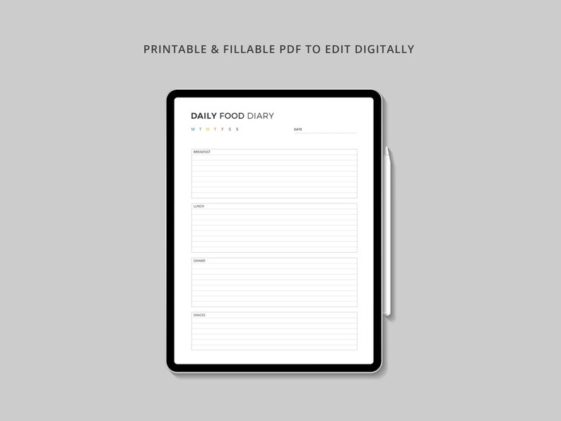 Daily Food Diary | Printable / Editable PDF | Clear Design | A4 & US ...