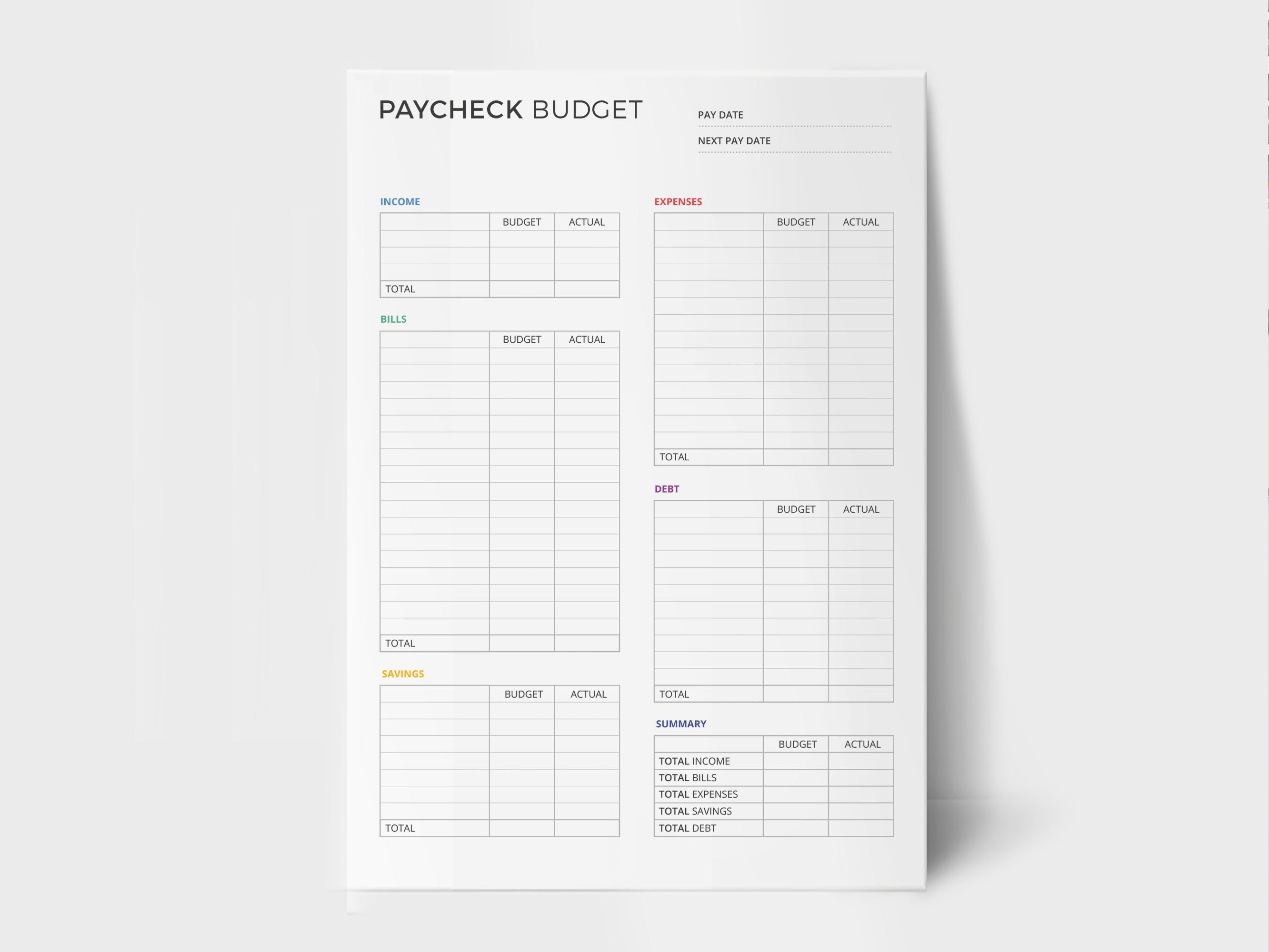 Paycheck Budget Planner Printable / Editable PDF Paycheck List A4 & US ...