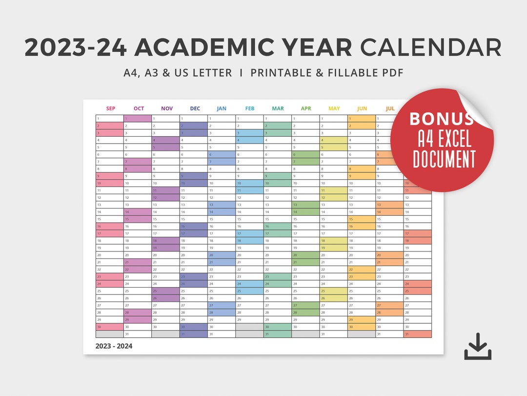 2023-2024 Academic Year Calendar PDF Printable / Editable - Etsy UK