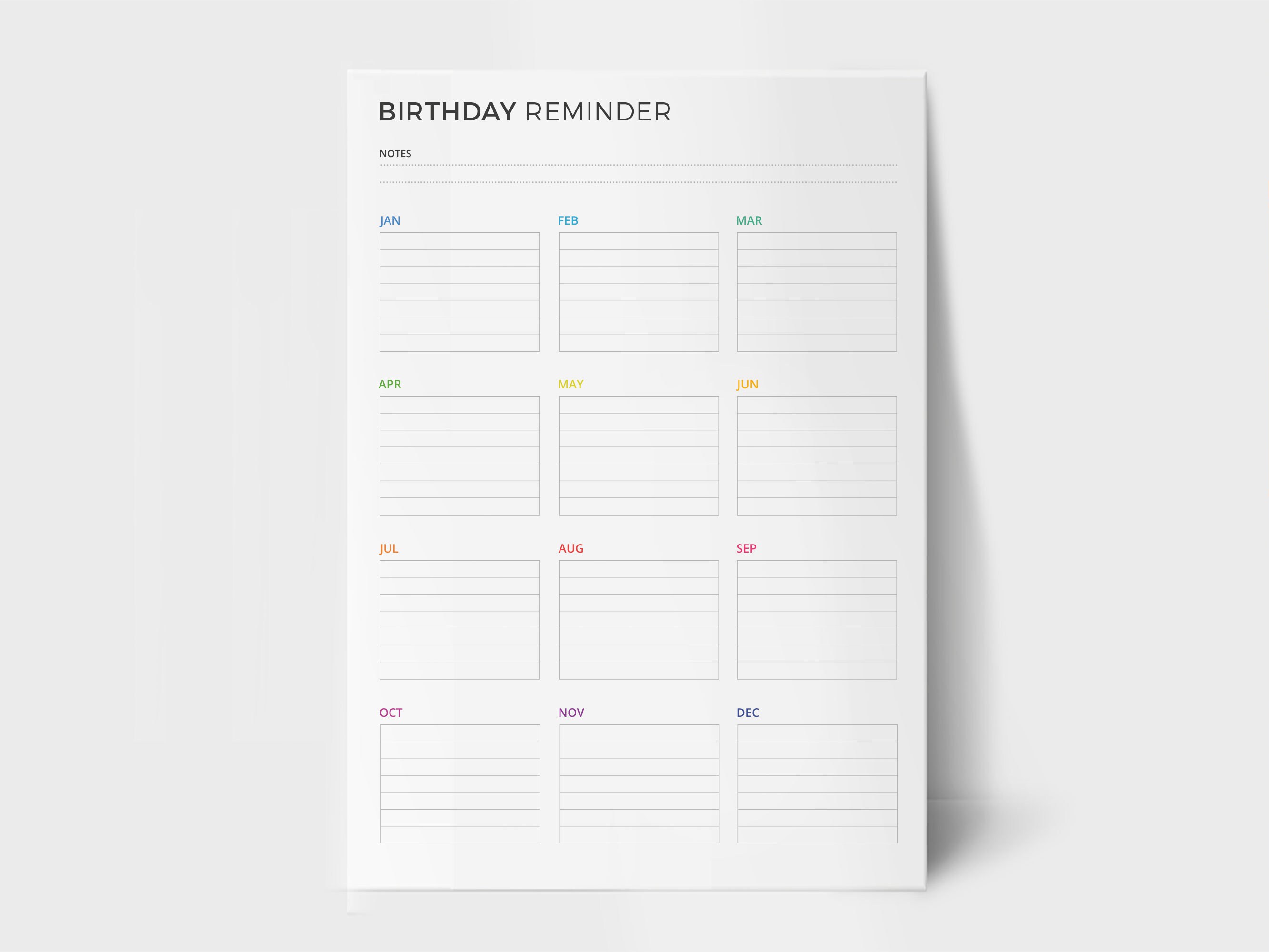 Birthday Reminder | Printable / Editable PDF | Birthdays | A4 & US ...