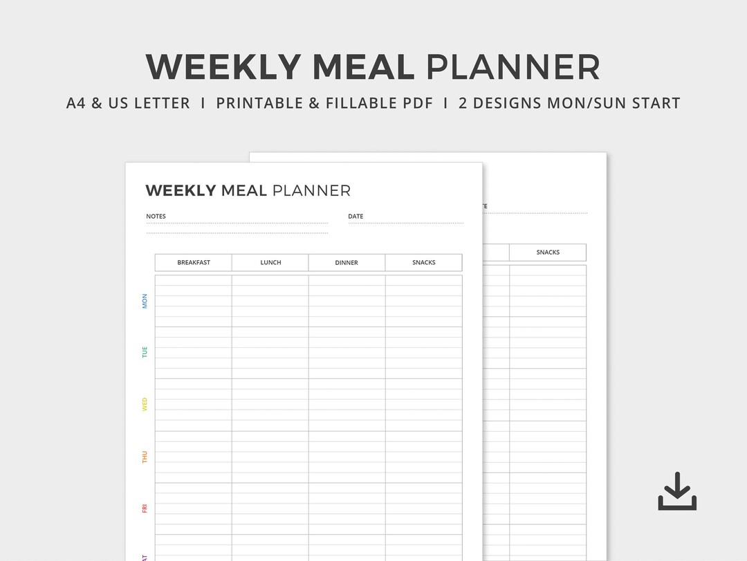 Weekly Meal Planner | Printable / Editable PDF | Detailed Food Planner ...