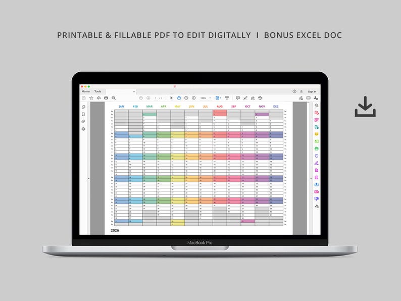 2026 Year Planner: Minimalist Rainbow Calendar (PDF & Excel Digital ...