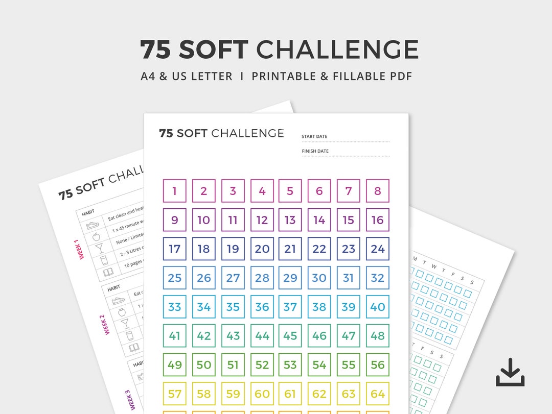 75 Soft Challenge Tracker | Printable / Editable PDF | Minimalistic ...