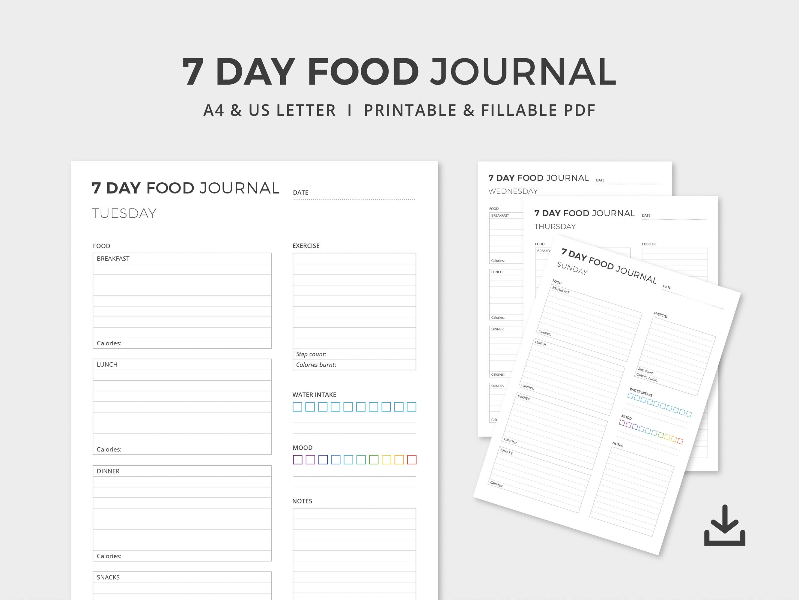 7 Day Food Diary Template Free, Customizable Meal Planner Menu
