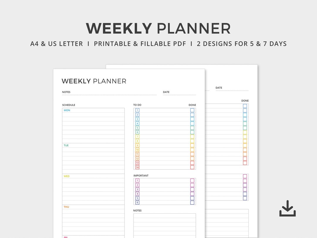Weekly Planner | Printable / Editable PDF | Detailed Weekly Planner ...