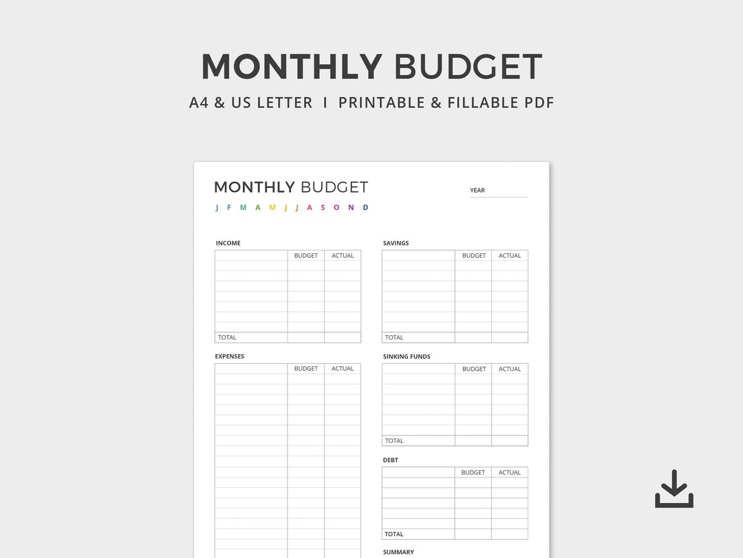 Monthly Budget Planner | Printable / Editable PDF | Finance | A4 & US ...