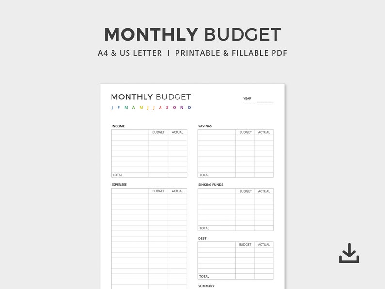 Monthly Budget Planner | Printable / Editable PDF | Finance | A4 & US ...