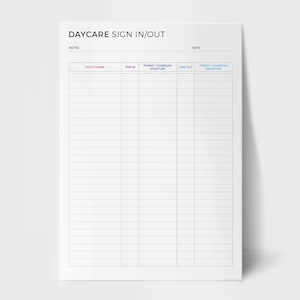 Daycare Sign in Sheet | Printable / Editable PDF | Sign in List | A4 ...