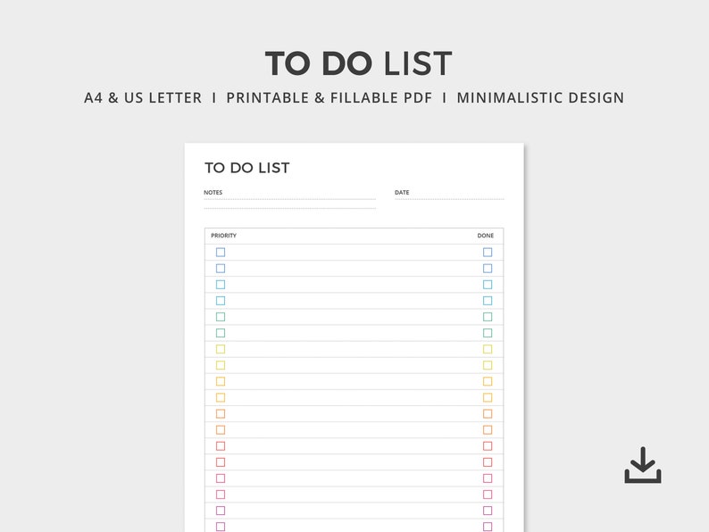 To Do List | Printable / Editable PDF | Planner | Work List | A4 & US ...