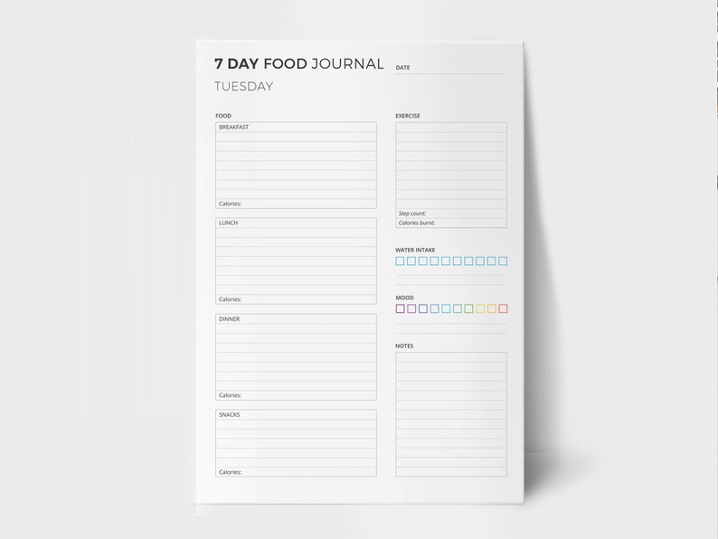 7 Day Food Journal: Printable Food Diary (A4 & US Letter) - Etsy Canada