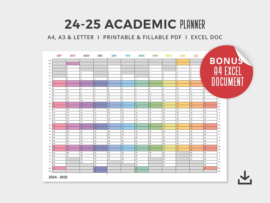 2024-2025 Academic Year Planner: Minimalist Rainbow Calendar (digital ...
