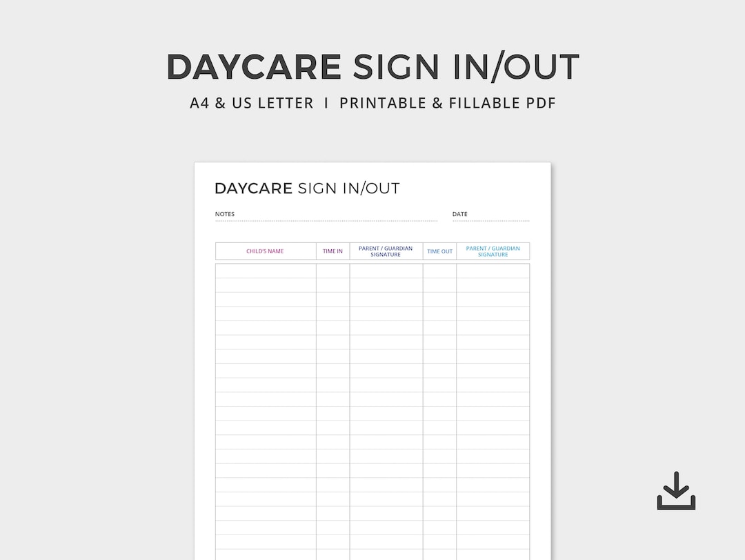 Daycare Sign in Sheet | Printable / Editable PDF | Sign in List | A4 ...