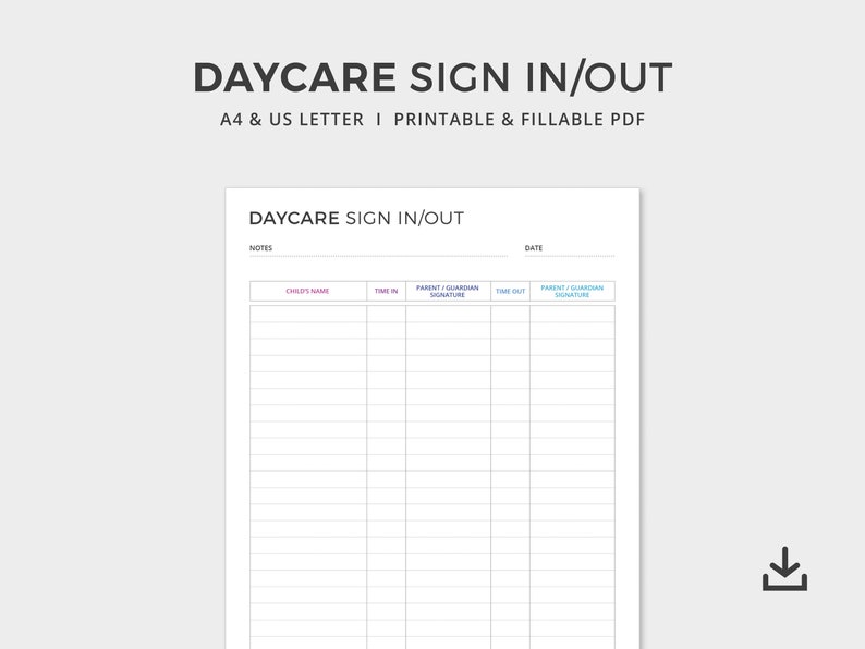 Daycare Sign in Sheet | Printable / Editable PDF | Sign in List | A4 ...