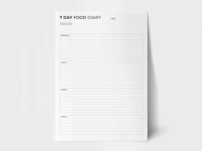 7 Day Food Diary | Printable / Editable PDF | Clear Design | A4 & US ...