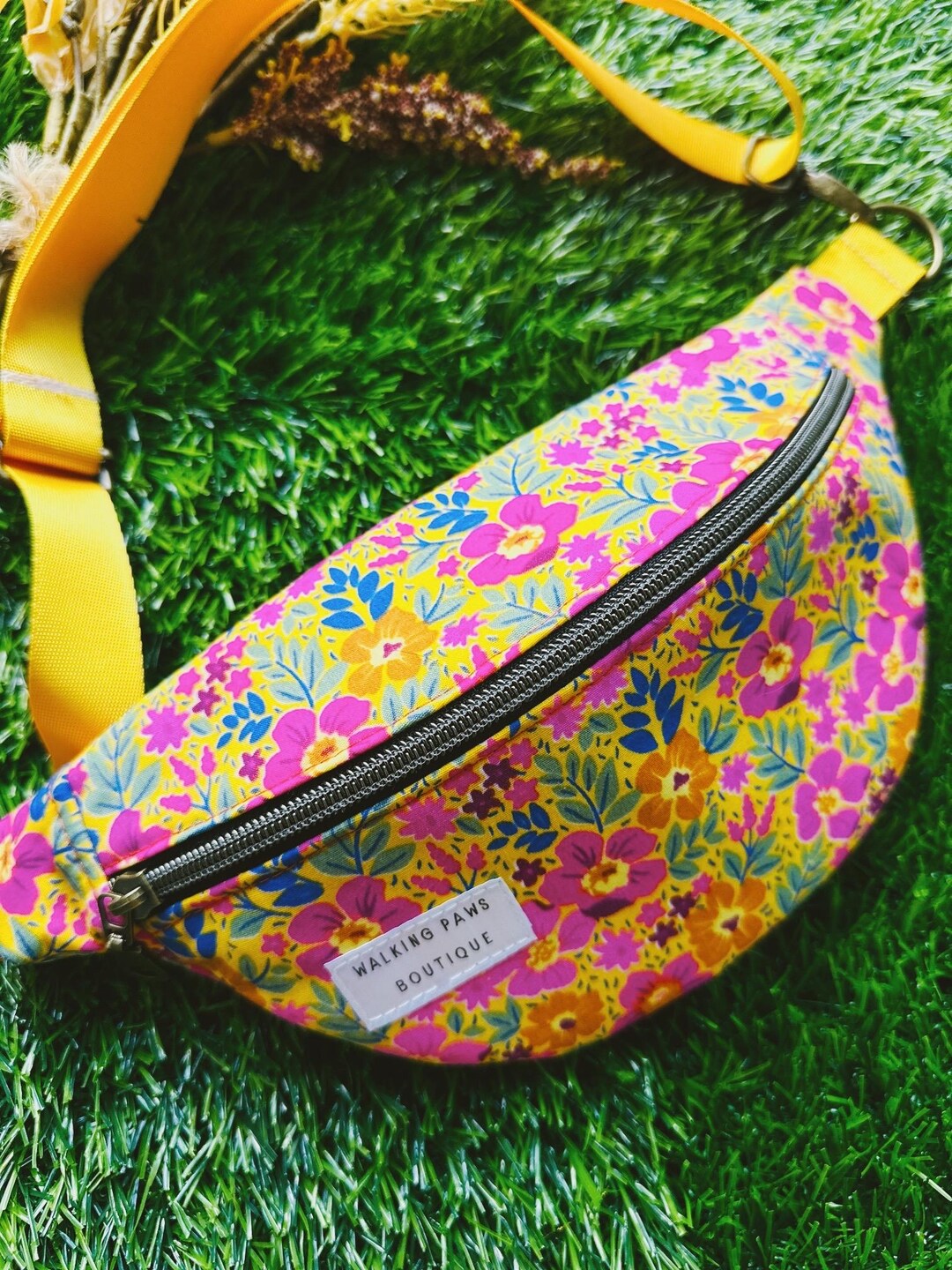 Floral Yellow and Orange Fanny Pack, Crossbody Fanny Pack, Boho Floral ...