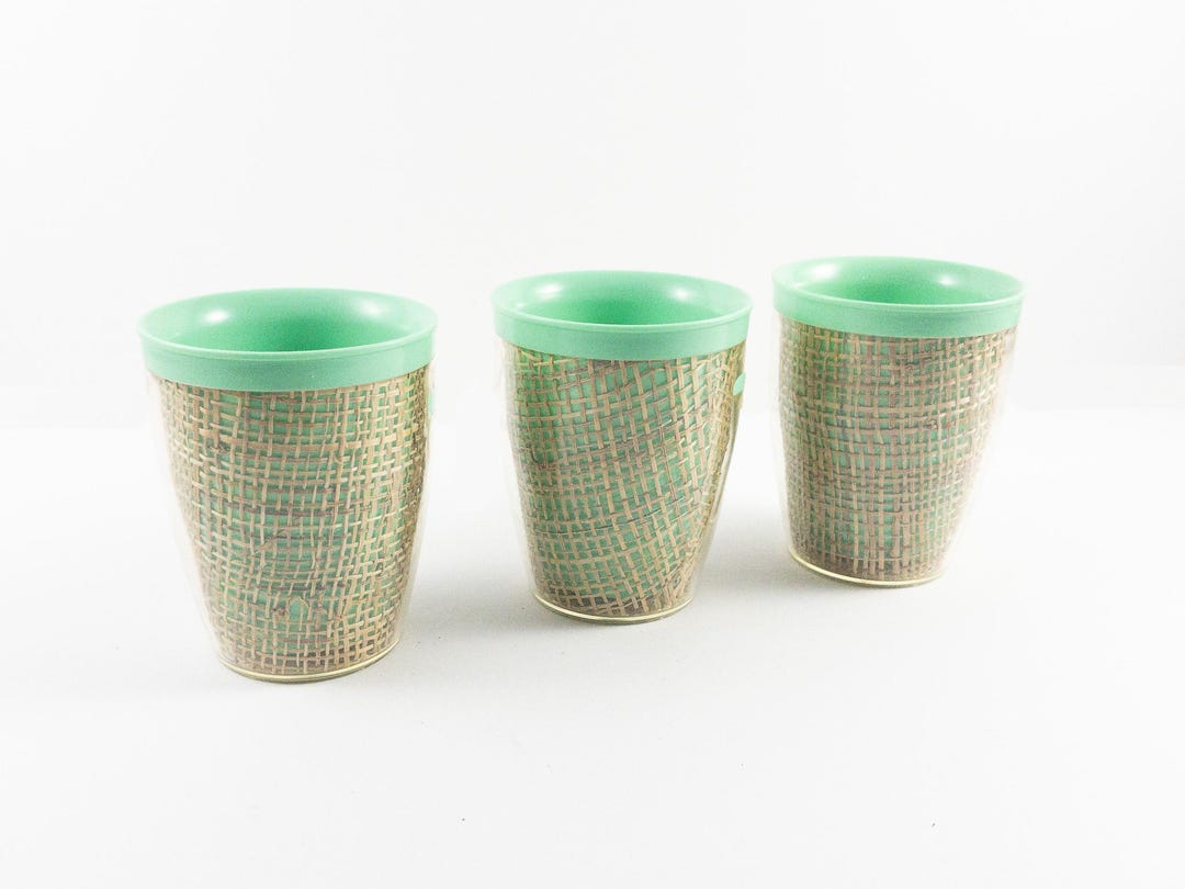 Retro Vintage Raffiaware. Set of 3 Turquoise Insulated Plastic Cups. - Etsy