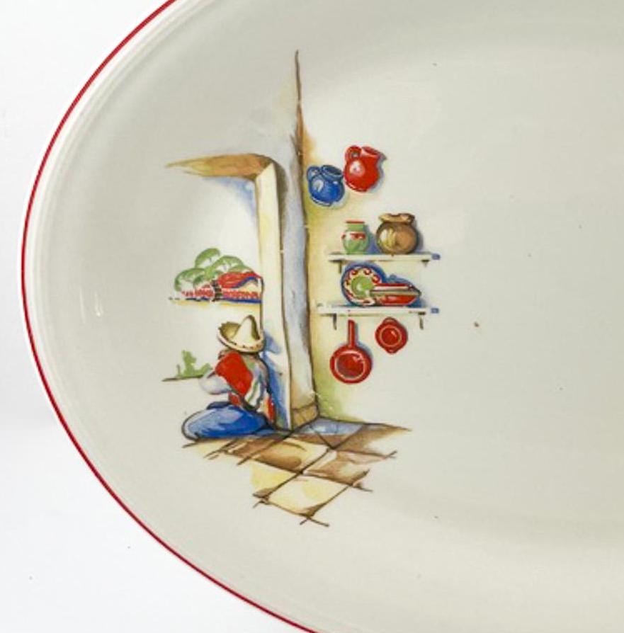 Vintage 1930-40s Tia Juana Mexicana Serving Platter. Edwin Knowles Decalware. South Western ...